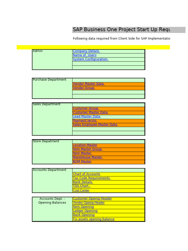 Blank Project Master Data For SAP | PDF