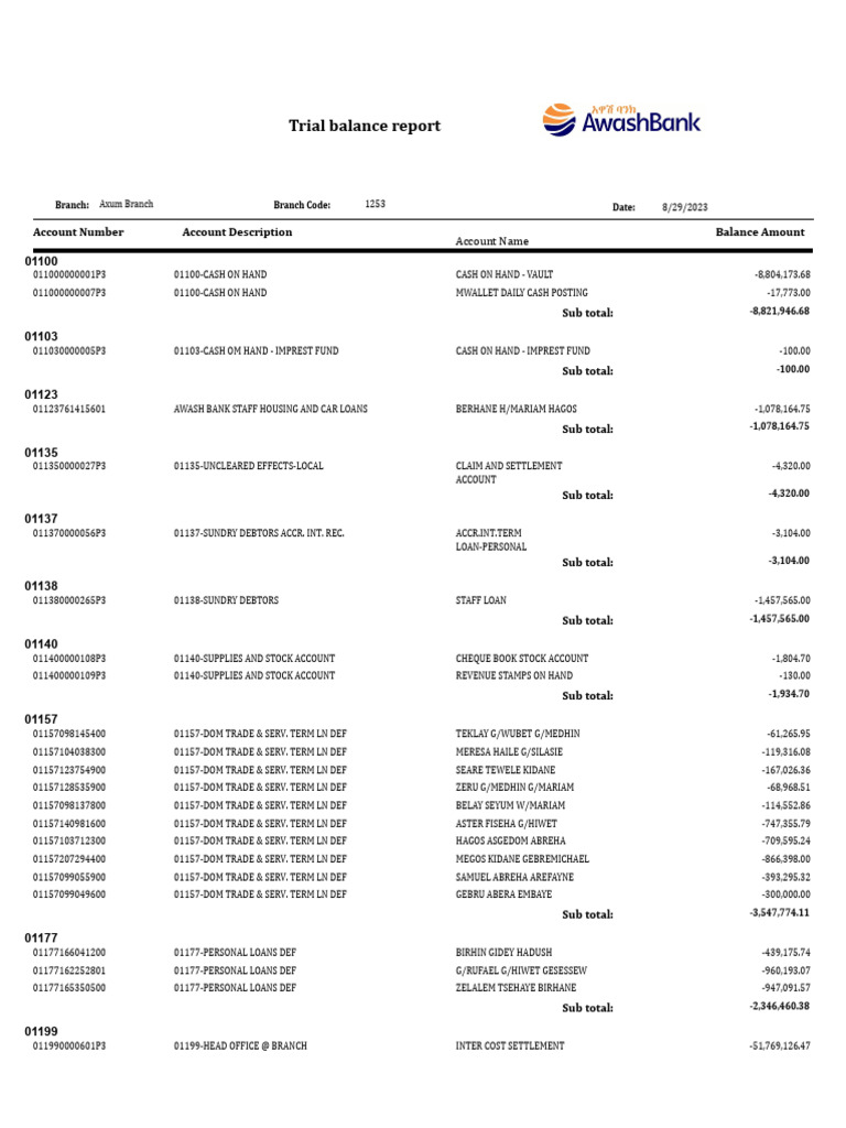 Hayelomt Trial Balance Report 1693402808 | PDF
