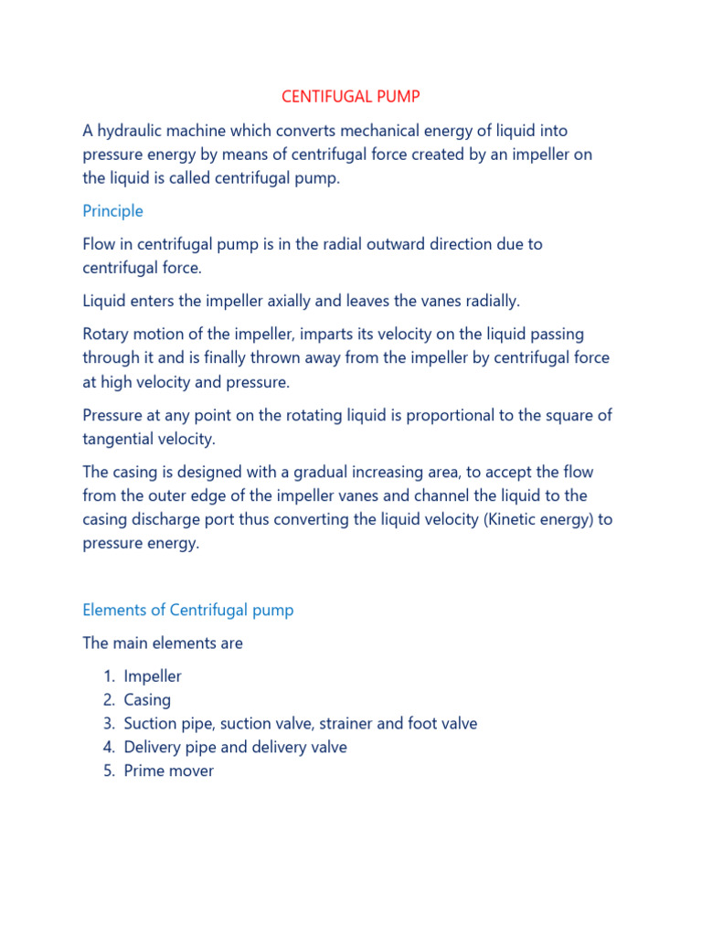 Centrifugal Pump Notes PDF | PDF