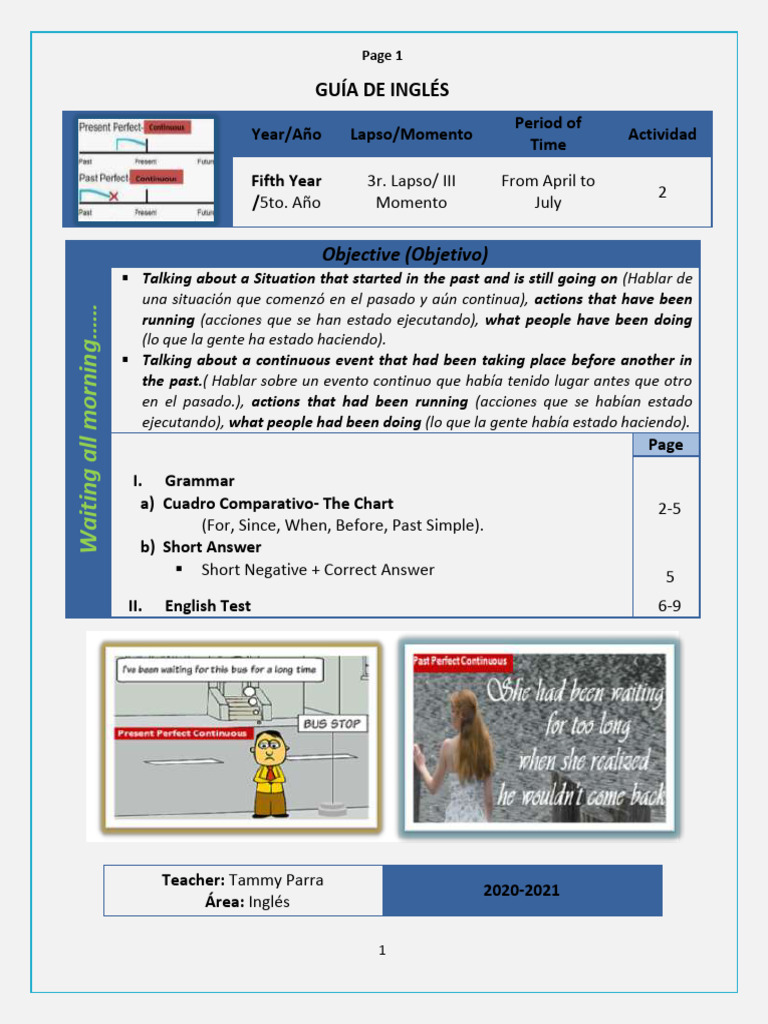 5to Año 3er Lapso 2 Actividad Present and Past Perfect Continuous | PDF