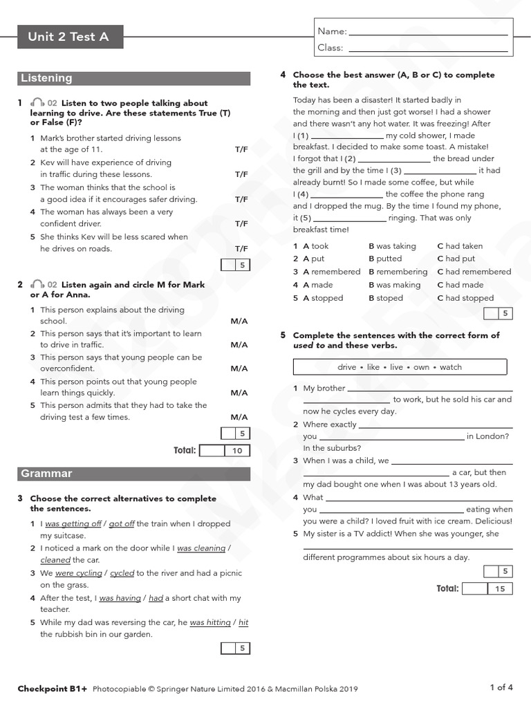 Checkpoint_B1+_Unit_2_Test_A | PDF