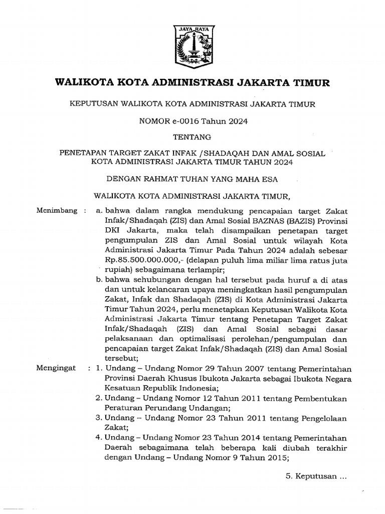 SK Walikota Penetapan Target Zis - 2024 | PDF