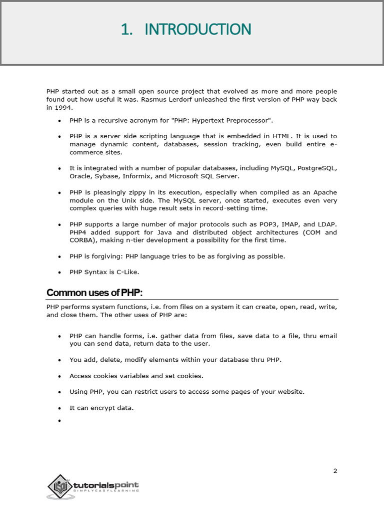 1-PHP Intro, Syntax and Variable | PDF