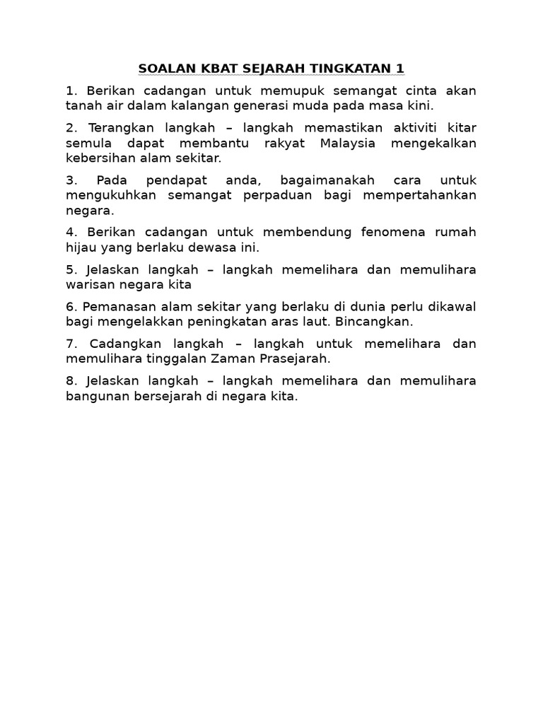 Soalan Kbat Sejarah Tingkatan 1 | PDF