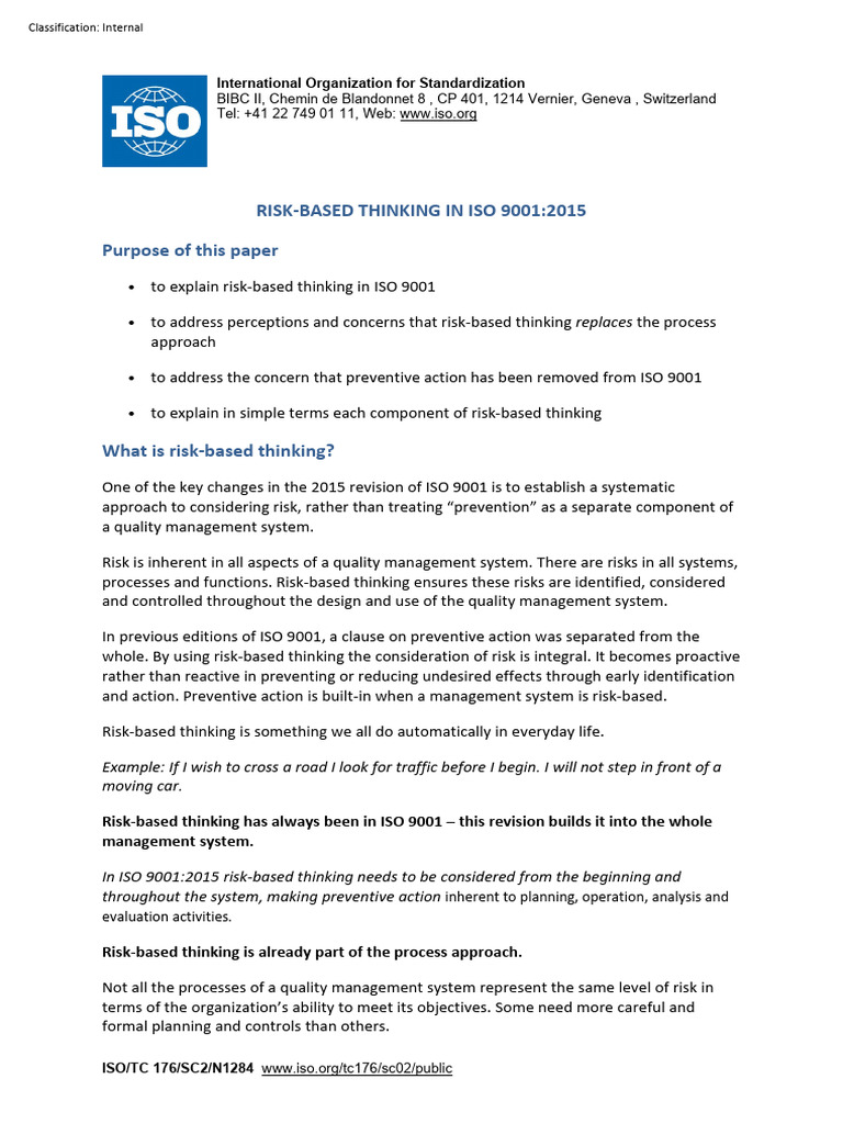 Understanding Risk-Based Thinking in ISO 9001 | PDF | Risk | Business