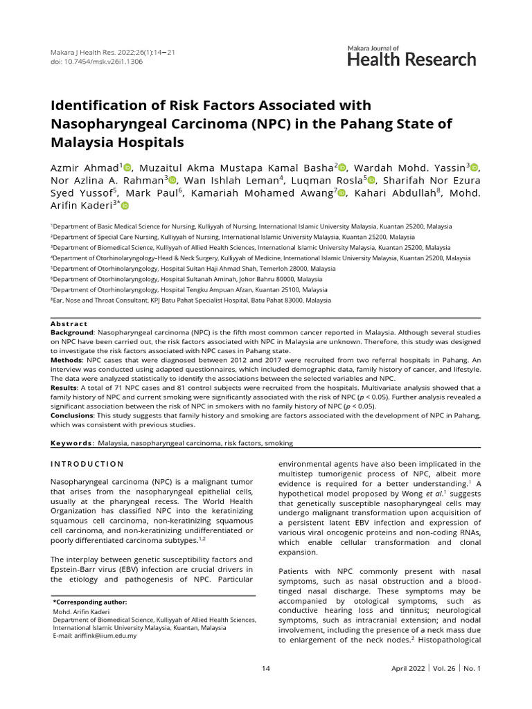 NPC Risk Factor Malaysia | PDF