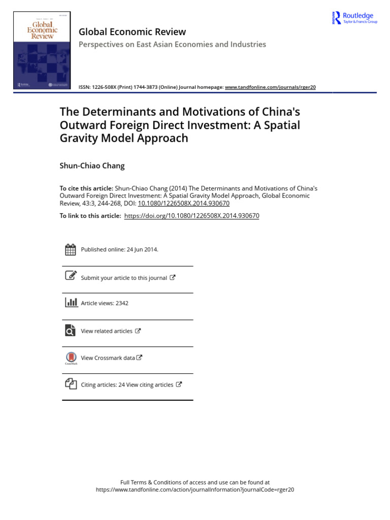 The Determinants and Motivations of China S Outward Foreign Direct Investment A Spatial Gravity ...