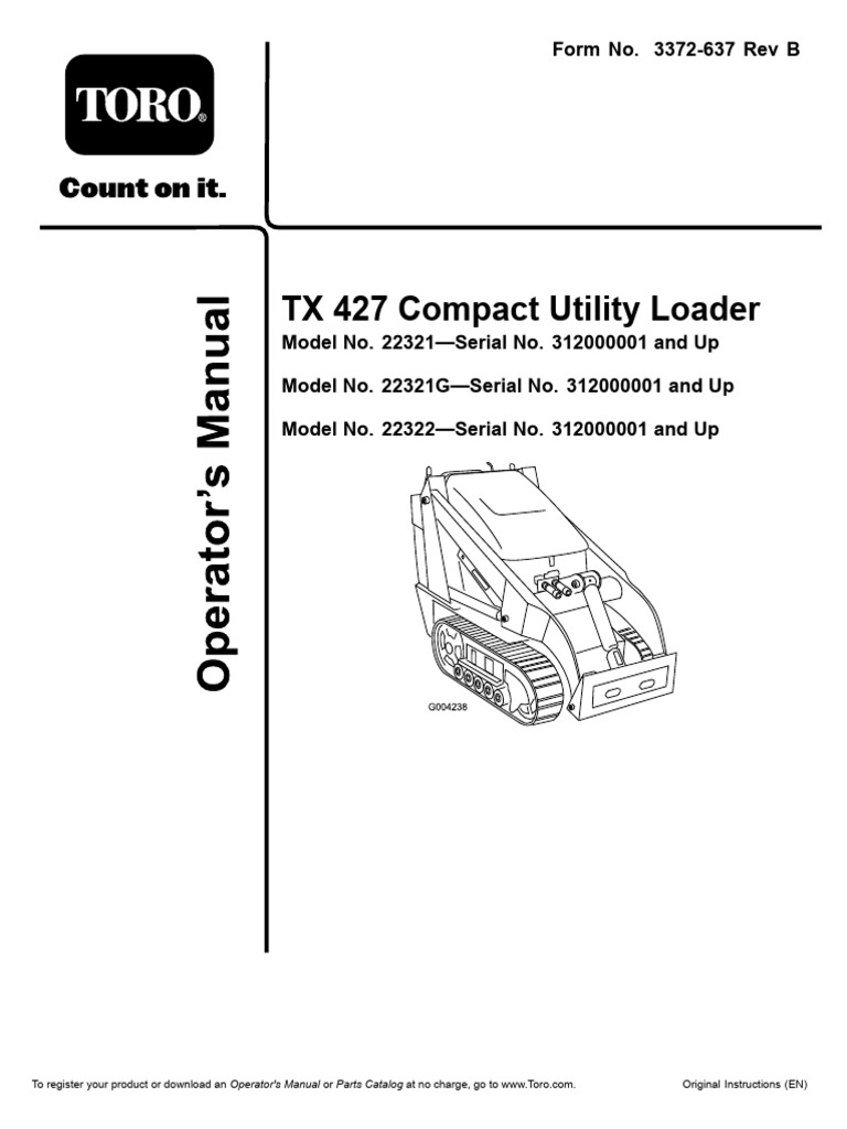 Toro tx427 Operating Manual | PDF | Loader (Equipment) | Technology ...