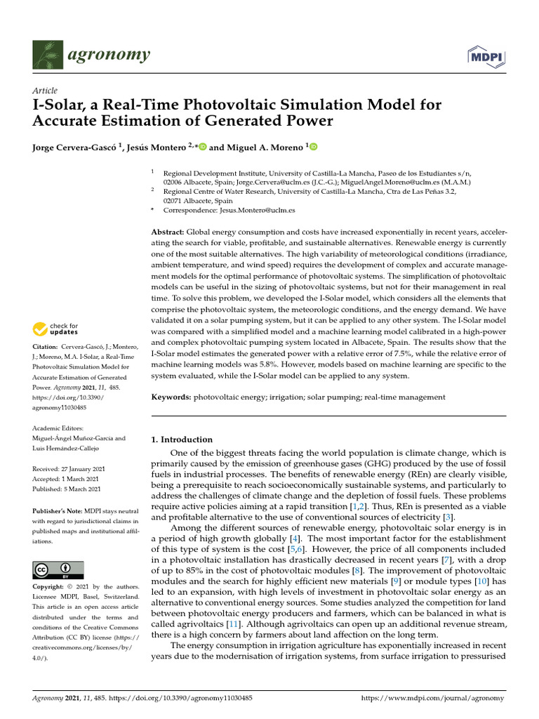 I-Solar A Real-Time Photovoltaic Simulation Model | PDF