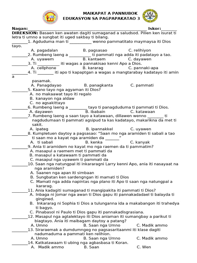 ESP 4TH QUARTER EXAM Edited 2 | PDF