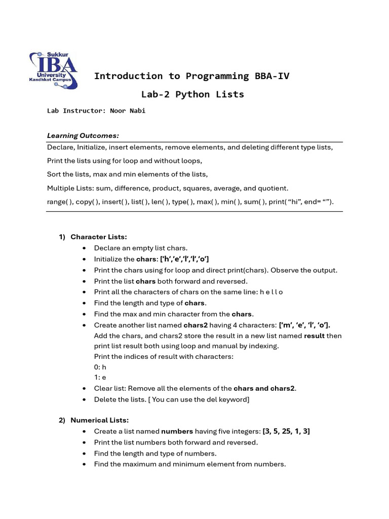 Lab 2 - Introduction To Programming BBA | PDF | Software Engineering | Computer Programming