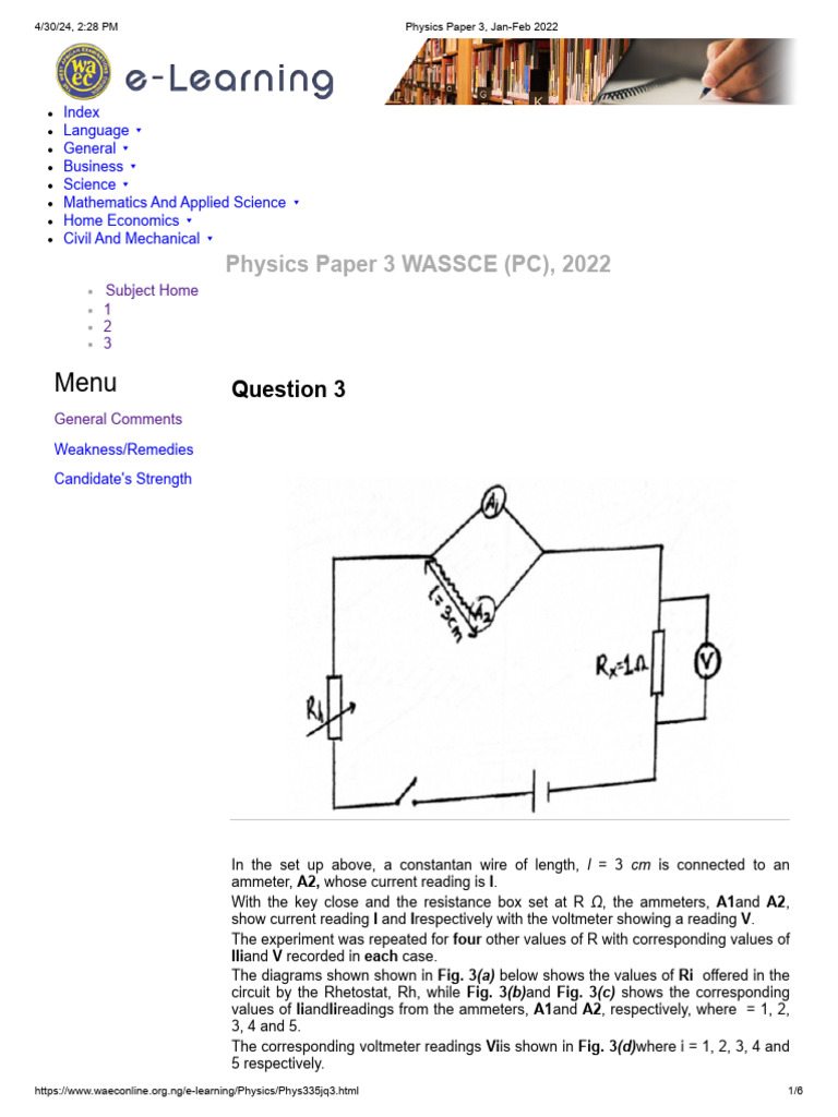 Wassce Waec 2022 Physics Paper 3 Past Questions and Answers PDF | PDF