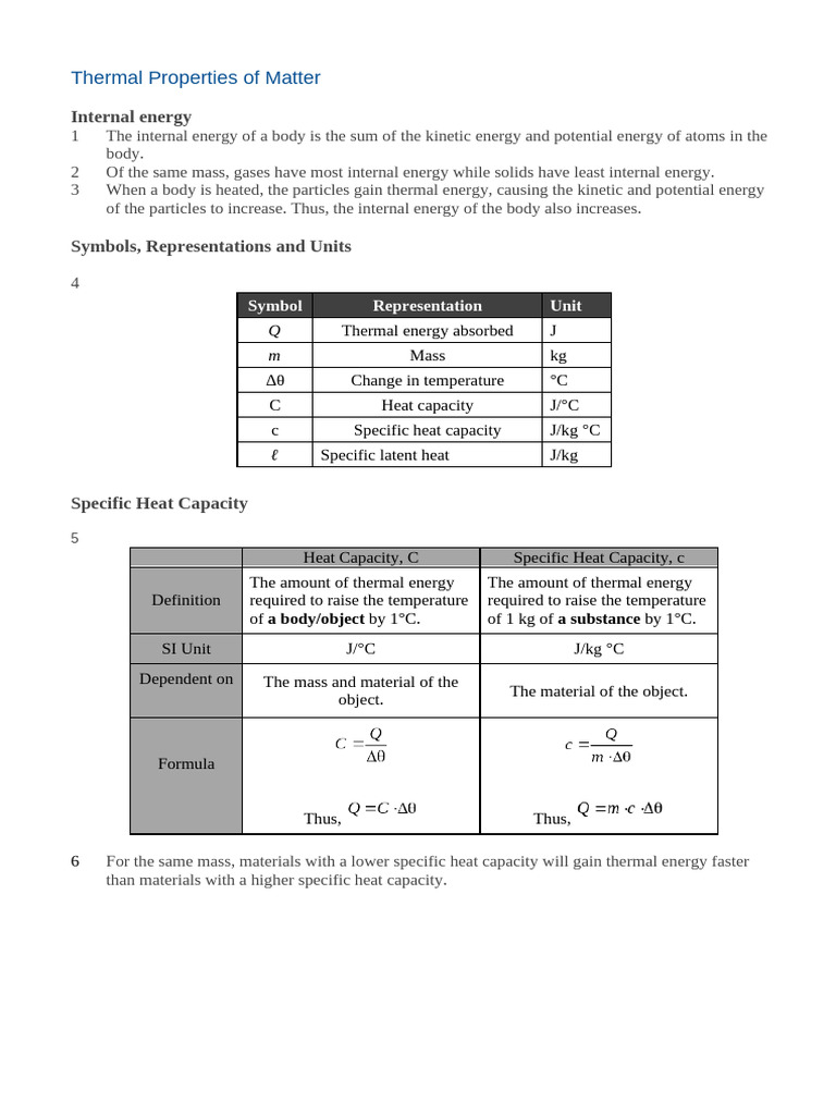 Notes on Thermal Properties of Matter | PDF