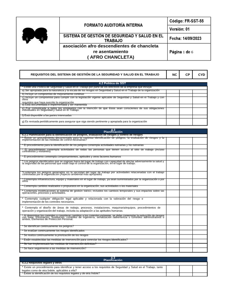 FR-SST-55 Formato Auditoría Interna | PDF