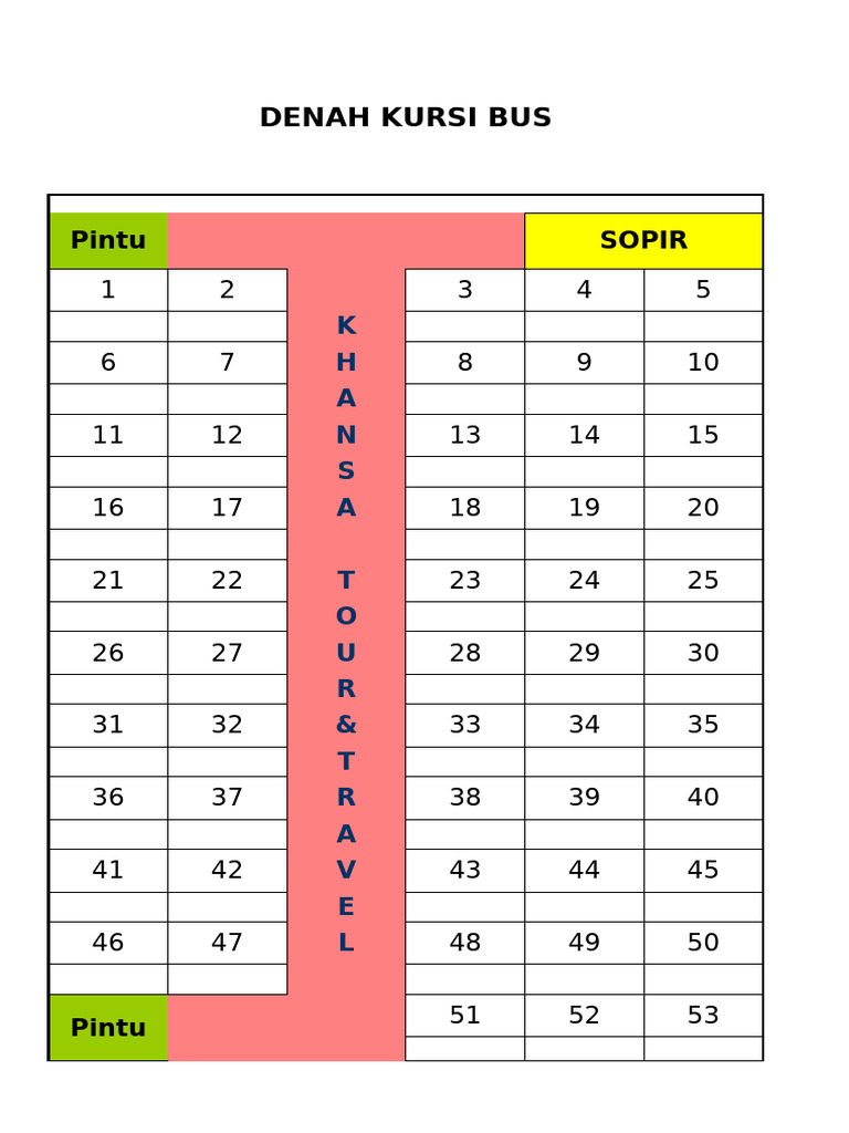 Denah Kursi Bus 59 Seat | PDF