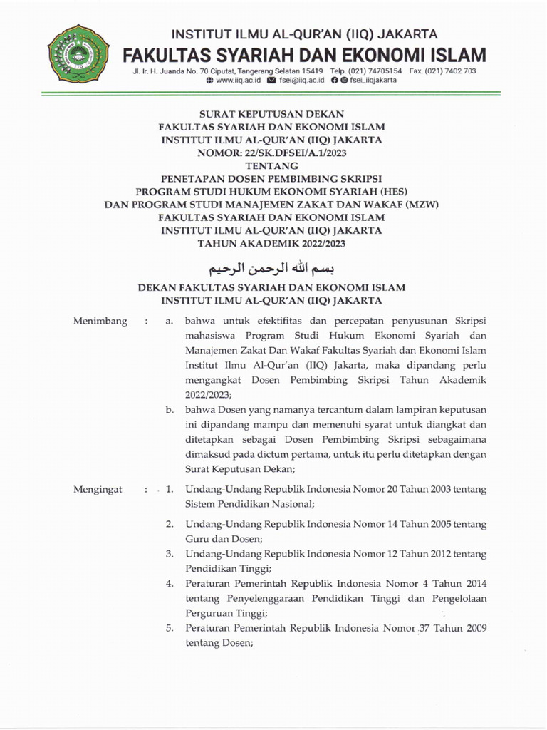 22 SK Pembimbing Skripsi FSEI 2022-2023 | PDF