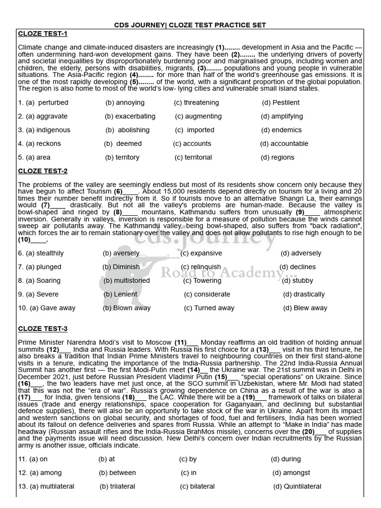 CDS Cloze Test Practice Set | PDF | Russia | World Politics