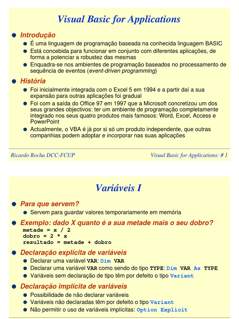 Vba Pdf Visual Basic For Applications Linguagem De Programação Programação De Computadores