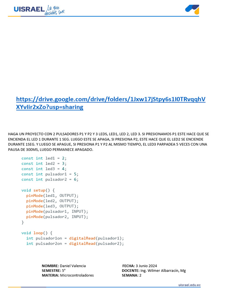 Daniel Valencia-Microcontroladores-5to Nivel-Ejercicio 3y4-Semana 3 | PDF