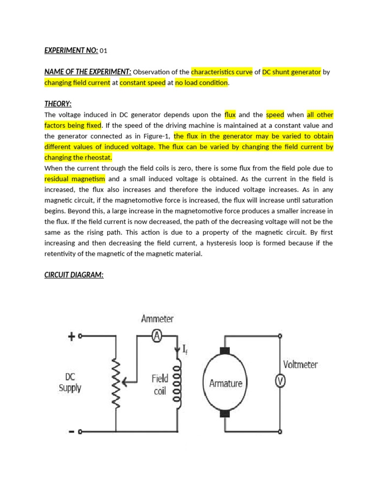 EXP01 | PDF | Electric Generator | Direct Current