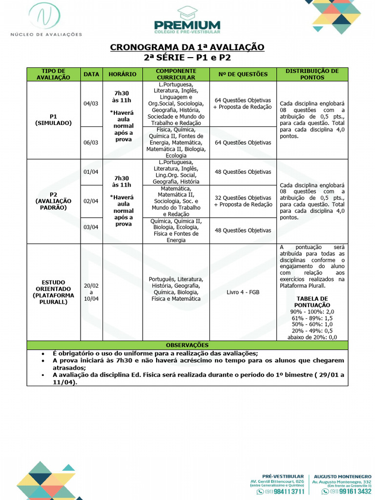 2 Série A - Cronograma 1 Av - 2024 (P1 e P2) - 2 | PDF