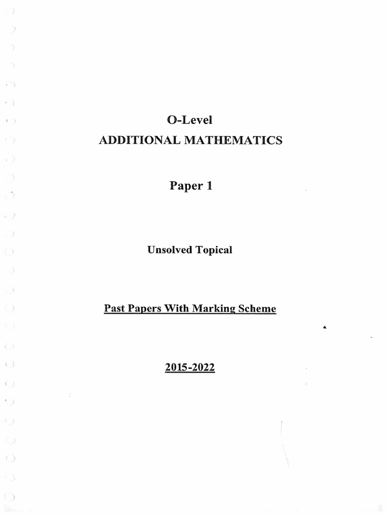 O Level Add. Math P1 Sample | PDF