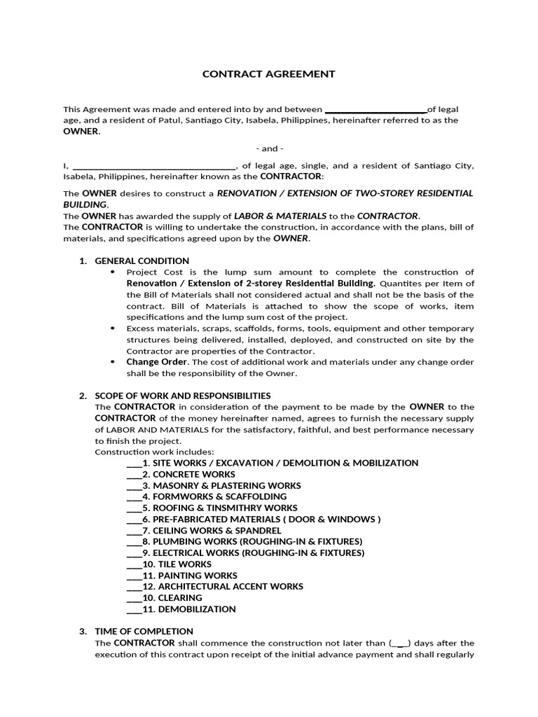 Lump Sum Contract for Home Renovation | PDF | Private Law | Finance ...