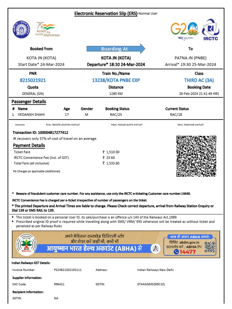 13238/kota Pnbe Exp Third Ac (3A) | PDF