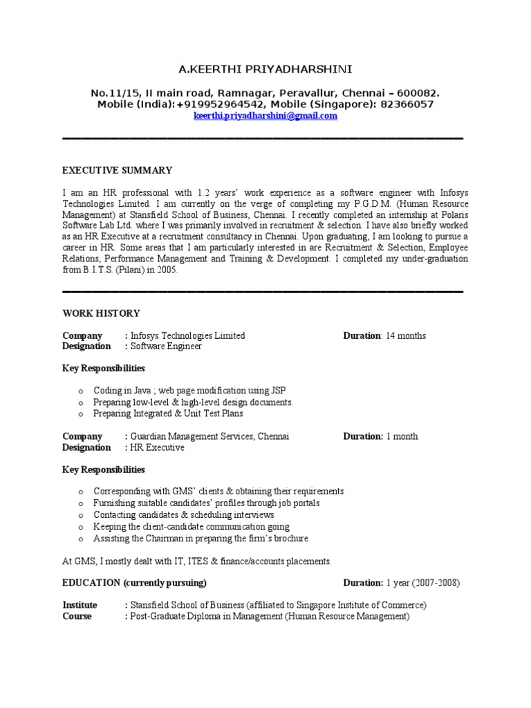 Keerthi Resume | Download Free PDF | Human Resource Management | Recruitment