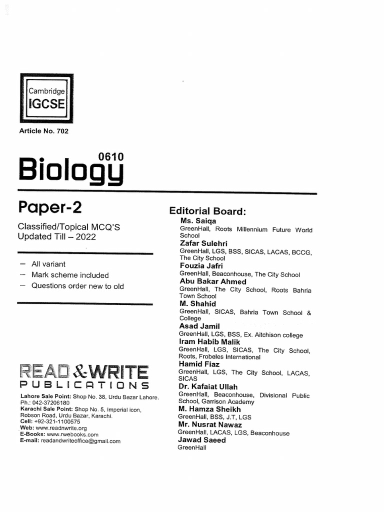 IGCSE Biology P2 Topical Sample | PDF