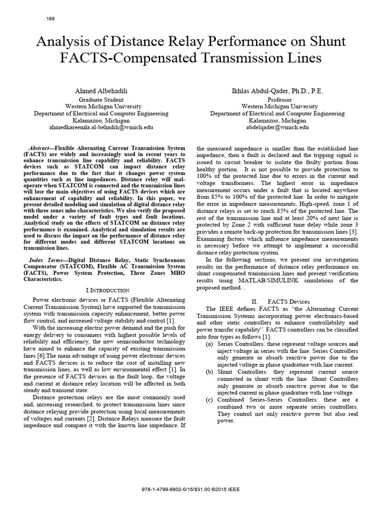 Analysis Of Distance Relay Performance On Shunt Facts Compensated Transmission Lines Pdf