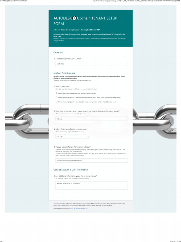 AUTODESK® Upchain TENANT SETUP FORM | PDF