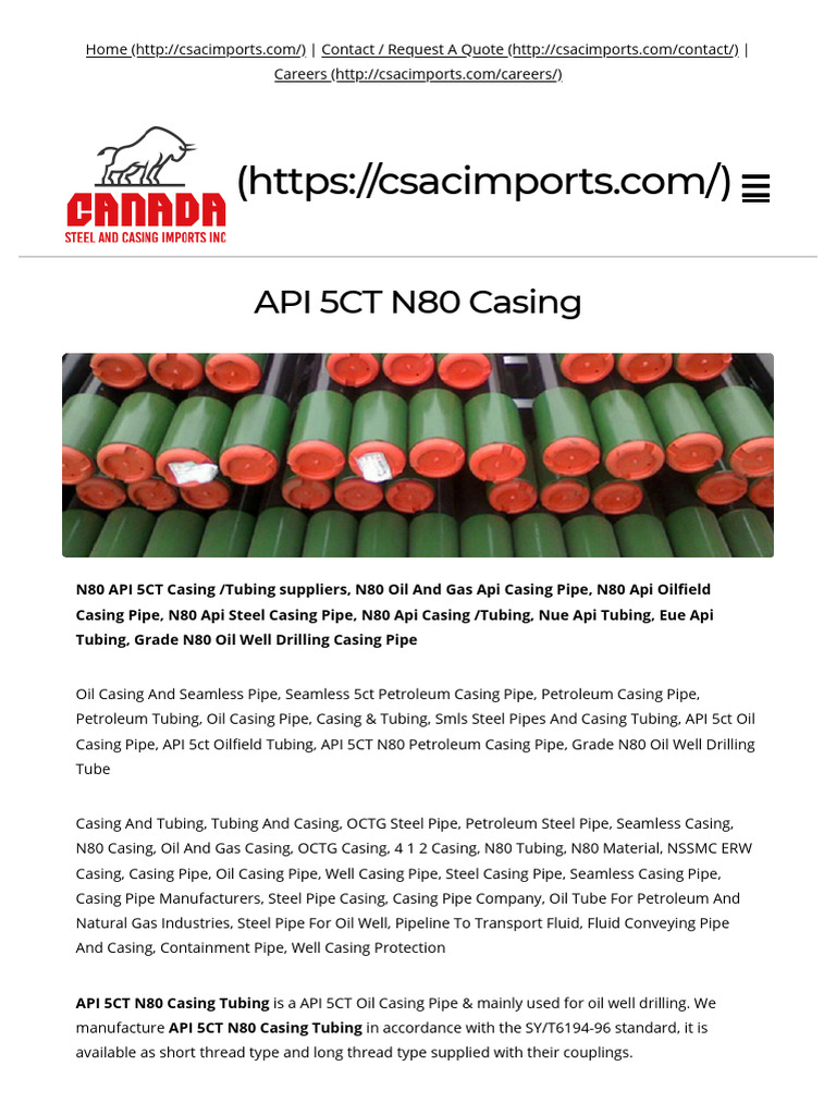 API 5CT N80 Casing - Canada Steel and Casing Imports | PDF
