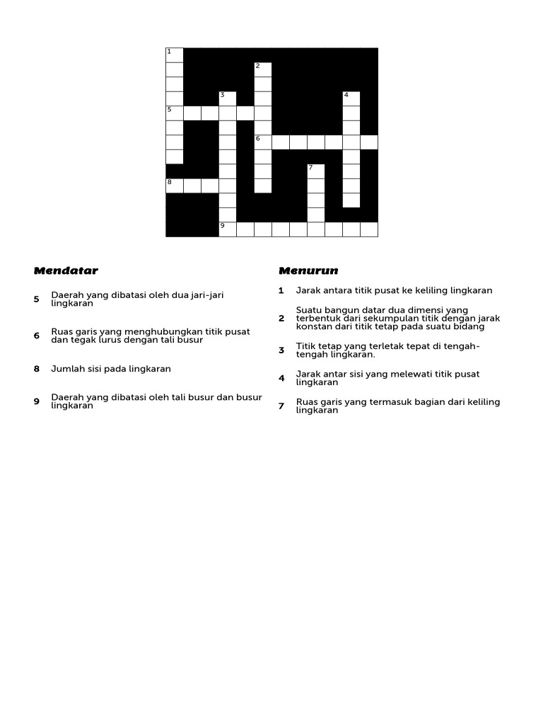 Teka-Teki Silang Lingkaran Matematika | PDF