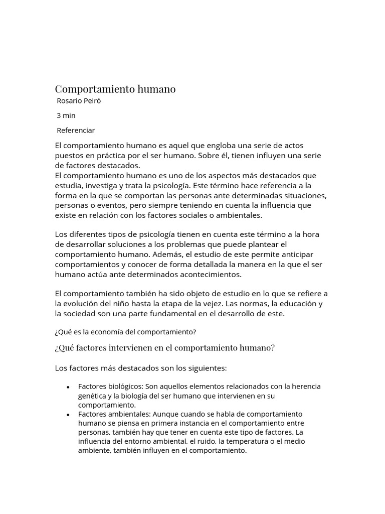 Semana 11 El Comportamiento Humano | PDF