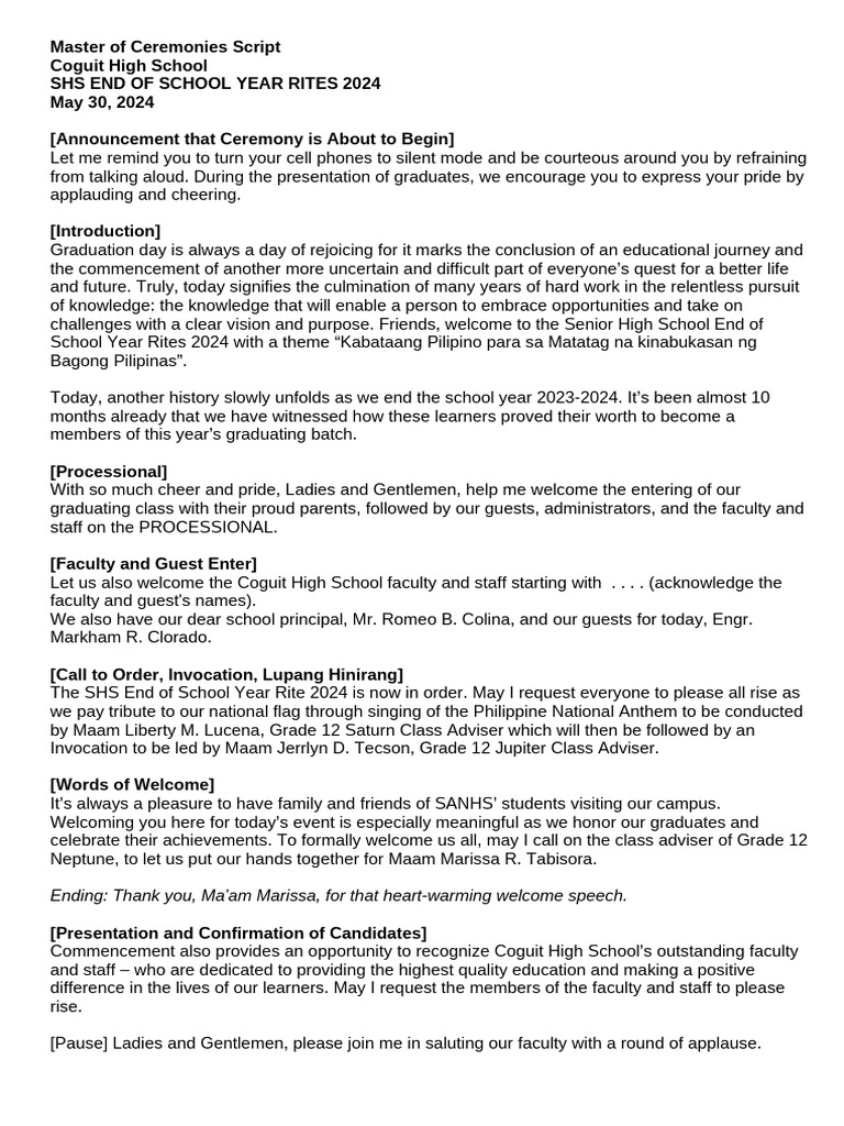 Graduation Script 2023-2024 | PDF