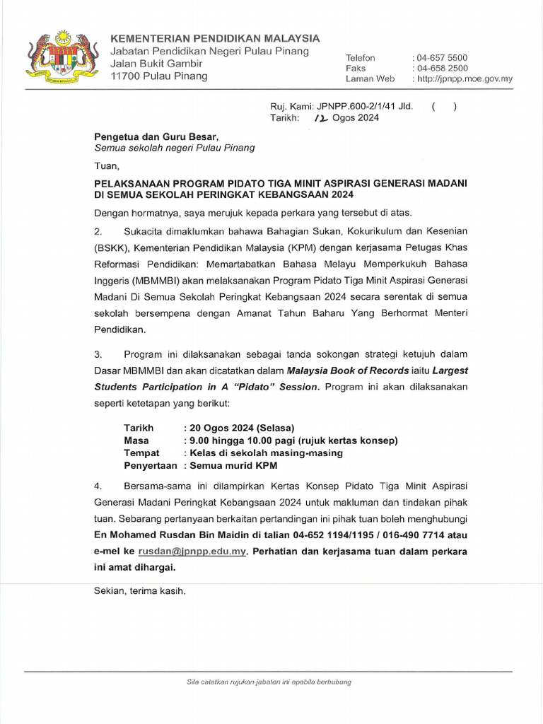 Pelaksanaan Program Pidato Tiga Minit Aspirasi Generasi Madani Di | PDF