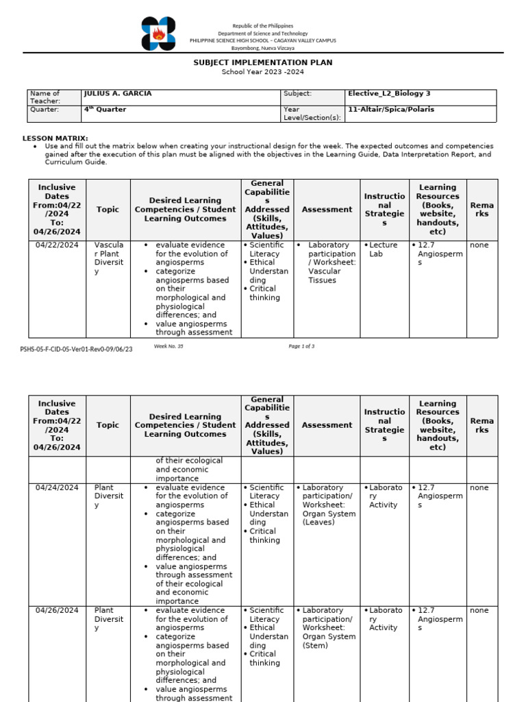Biology3 SIP - Wk39 | PDF | Learning | Behavior Modification
