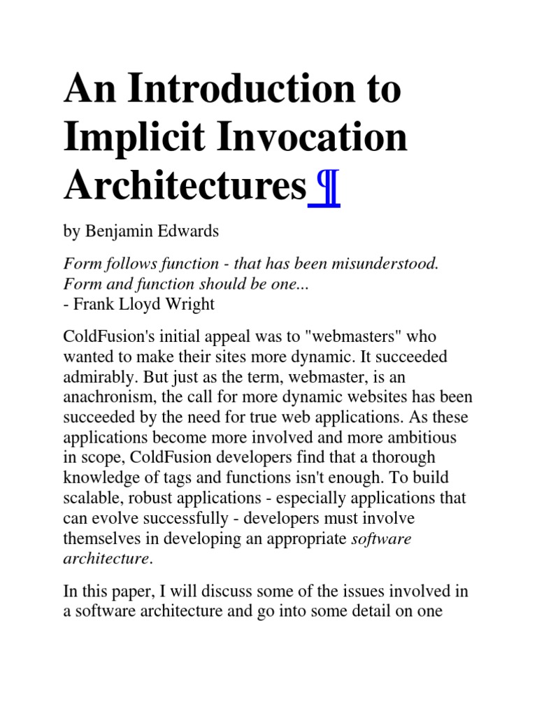 An Introduction To Implicit Invocation Architectures Pdf Component