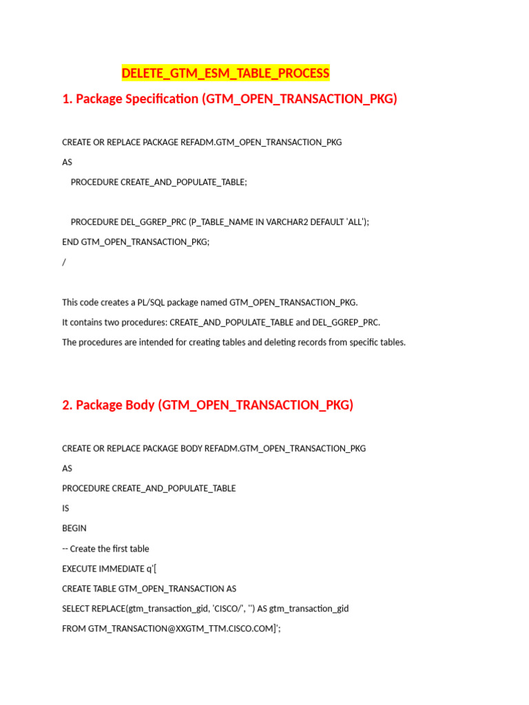 Delete GTM Esm Table Process | PDF