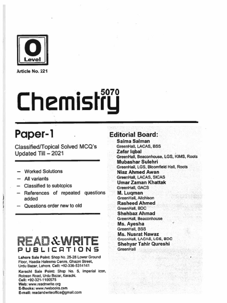 O Level Chemistry P1 Sample | PDF
