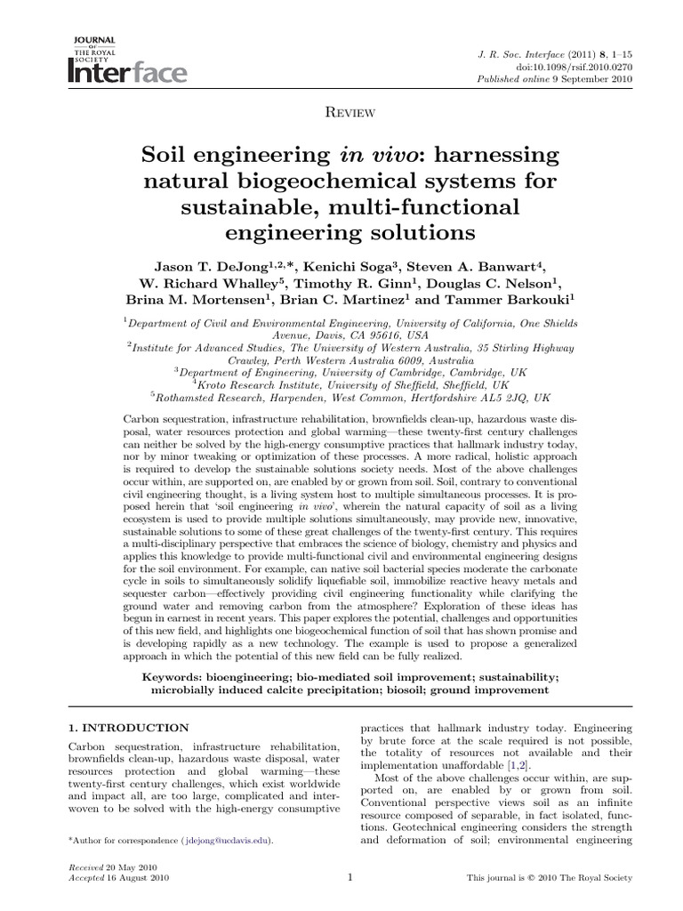 2011 - Soil Engineering in Vivo Harnessing Natural Biogeochemical Systems For Sustainable Multi ...
