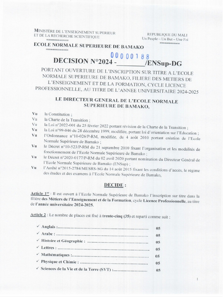 Decision Inscription Sur Titre Licence ENSup 2024 2025 | PDF