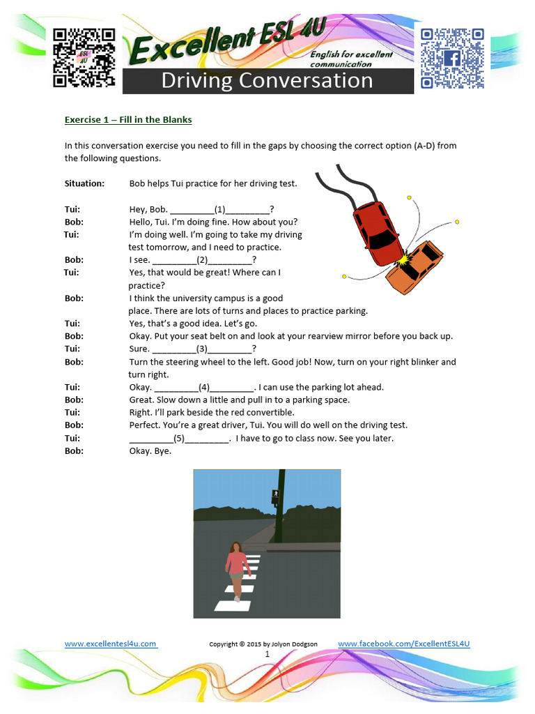 ESL Driving Conversation Worksheet | PDF