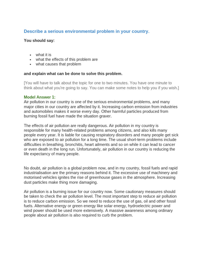Describe A Serious Environmental Problem in Your Country | PDF