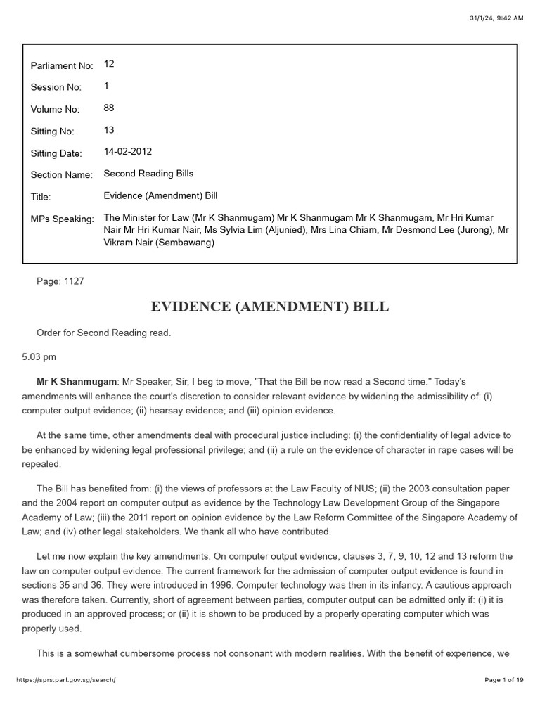 Evidence (Amendment) Bill | PDF