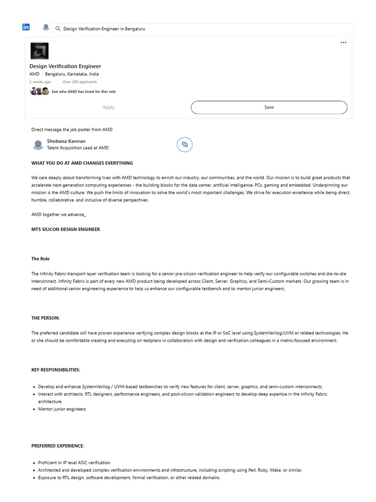 AMD Hiring Design Verification Engineer in Bengaluru, Karnataka, India ...