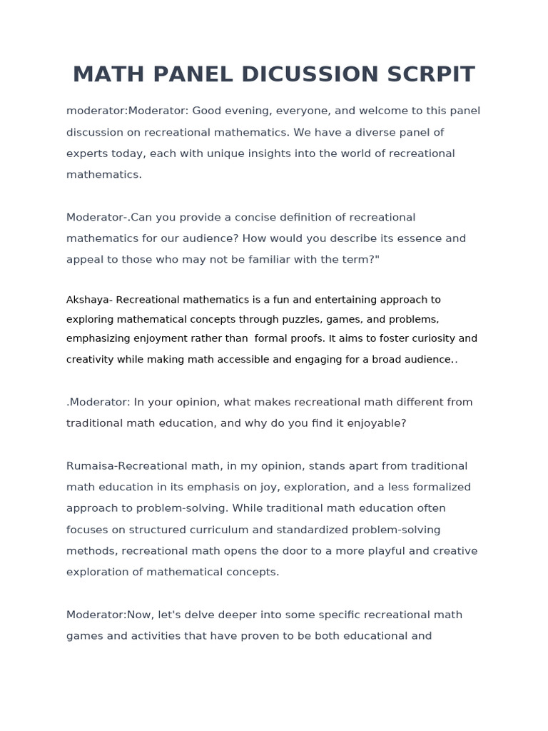 Math Panel Discussion | PDF