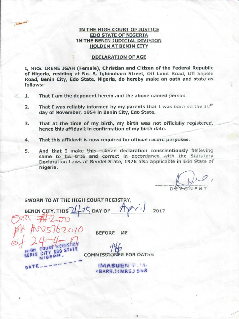 Affidavit Age Declaration | PDF