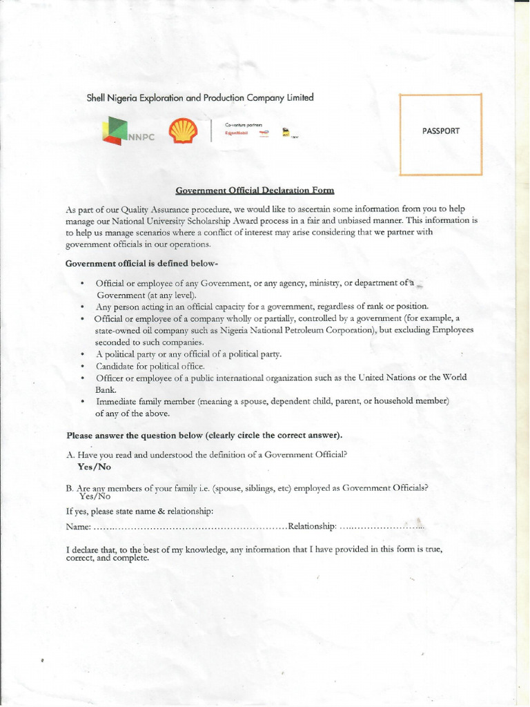 Government Official Declaration Form | PDF